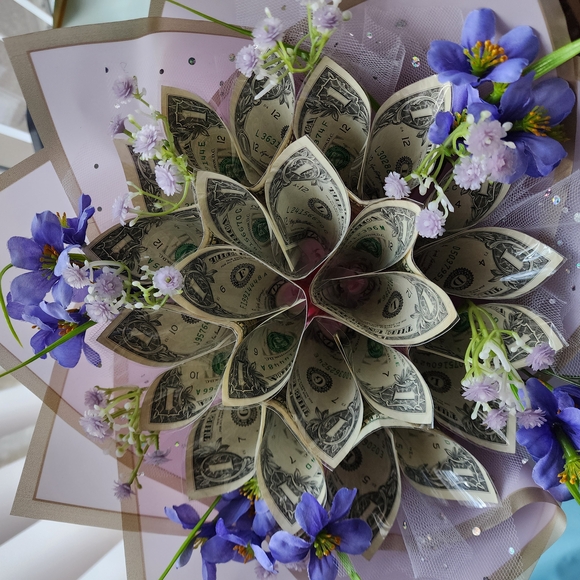 Accents | Floral Money Bouquet With Purple Accents | Poshmark
